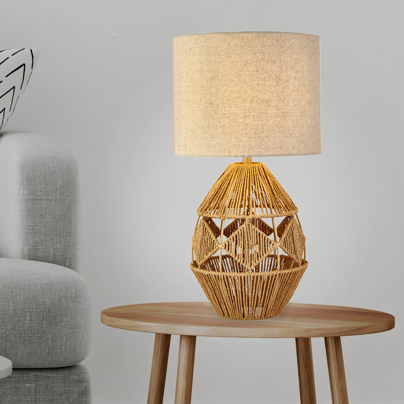 Bay Isle Home Risso Diamond Pattern Rattan Lamp With Shade | Wayfair.co.uk